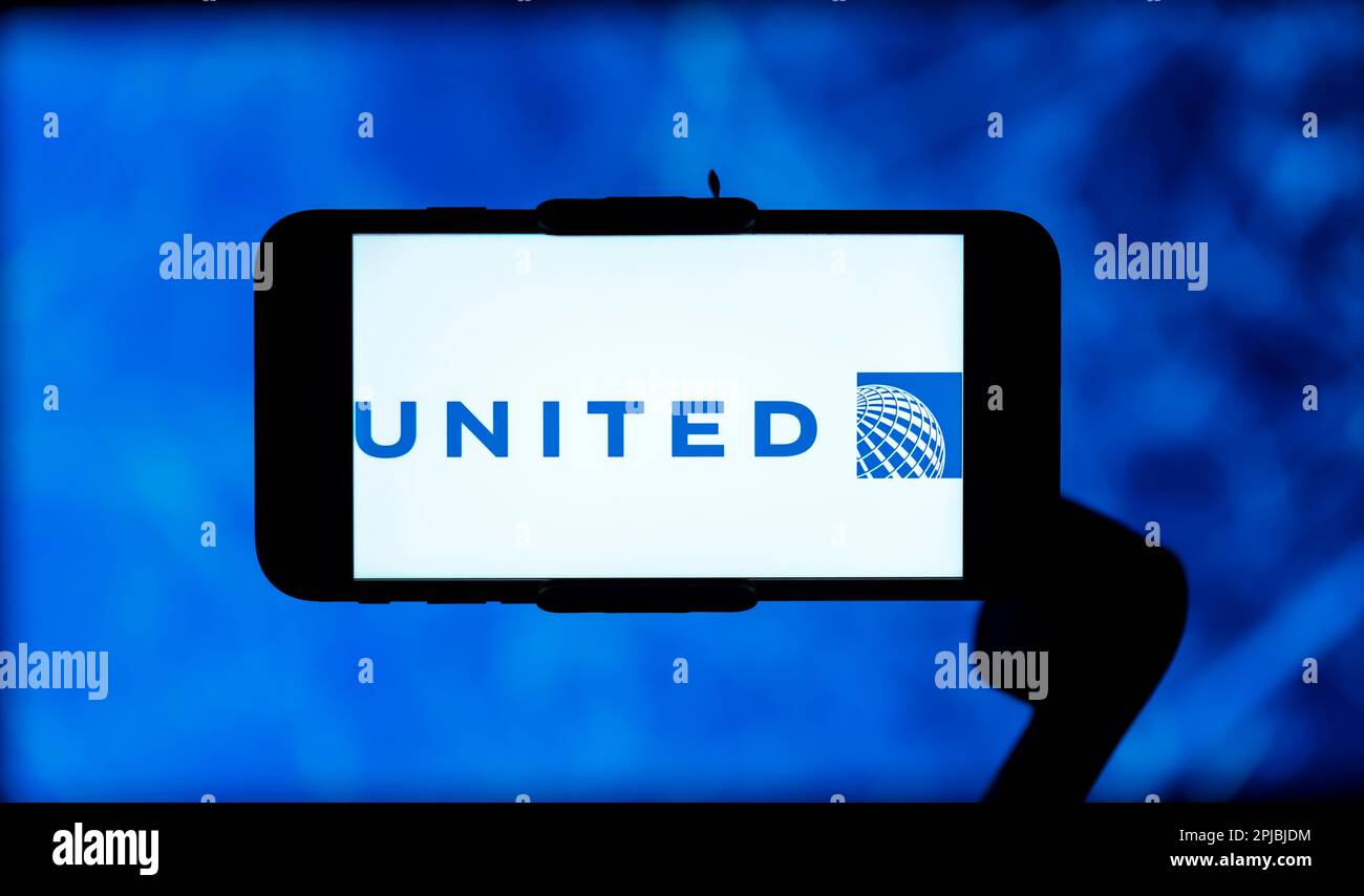 In this photo illustration, the United airlines logo is seen displayed ...