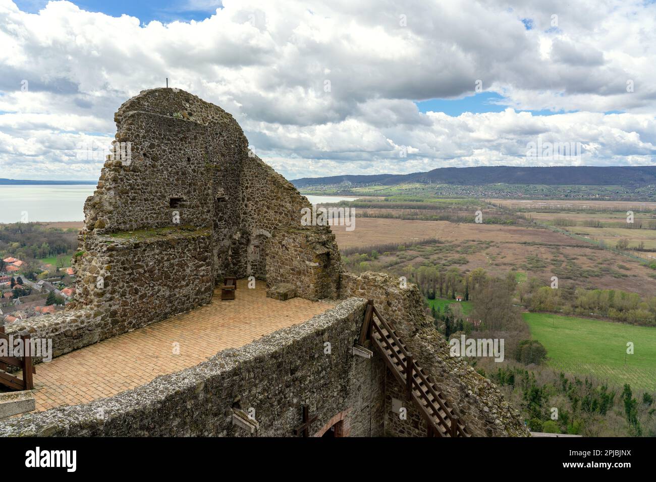 Szigliget castle stronghold next to lake Balaton with beautiful view of ...