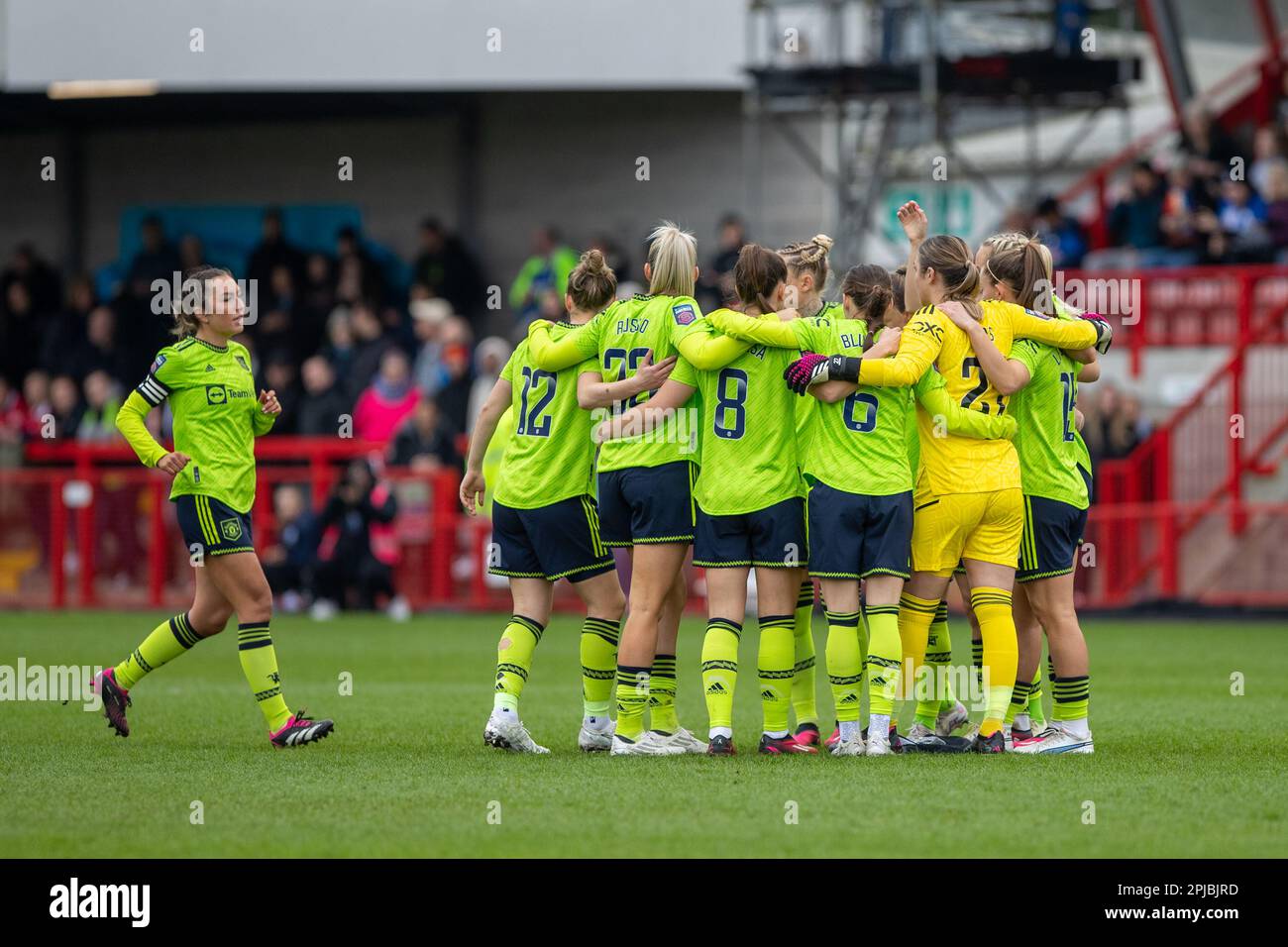 1 April 2023. Manchester United huddle. Barclays Women's Super League ...