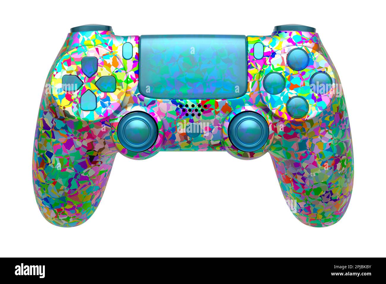 Realistic video game joystick with mosaic seamless pattern on white ...