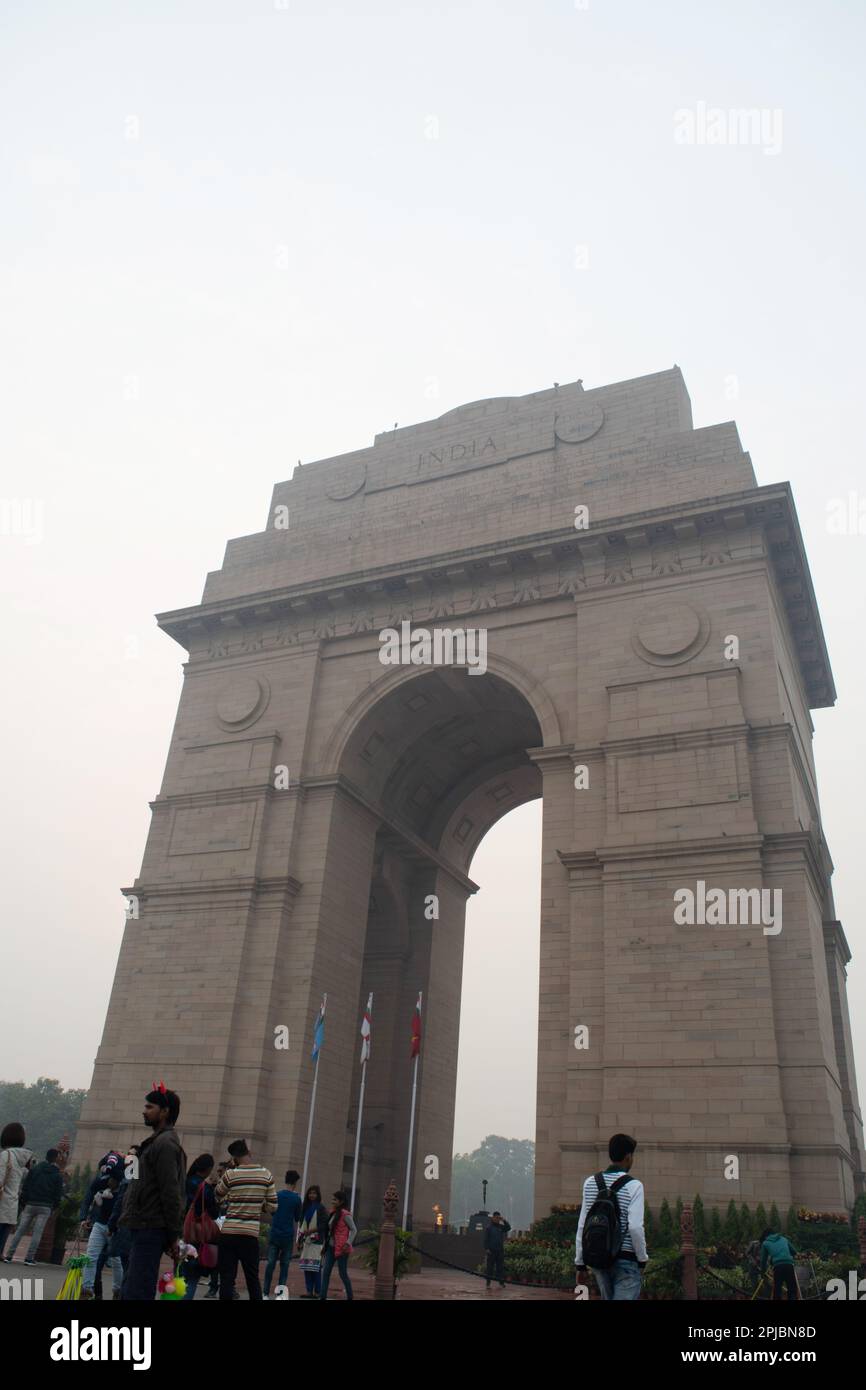 New Delhi, India 20 december 2017:- Vertical view of india gate with ...