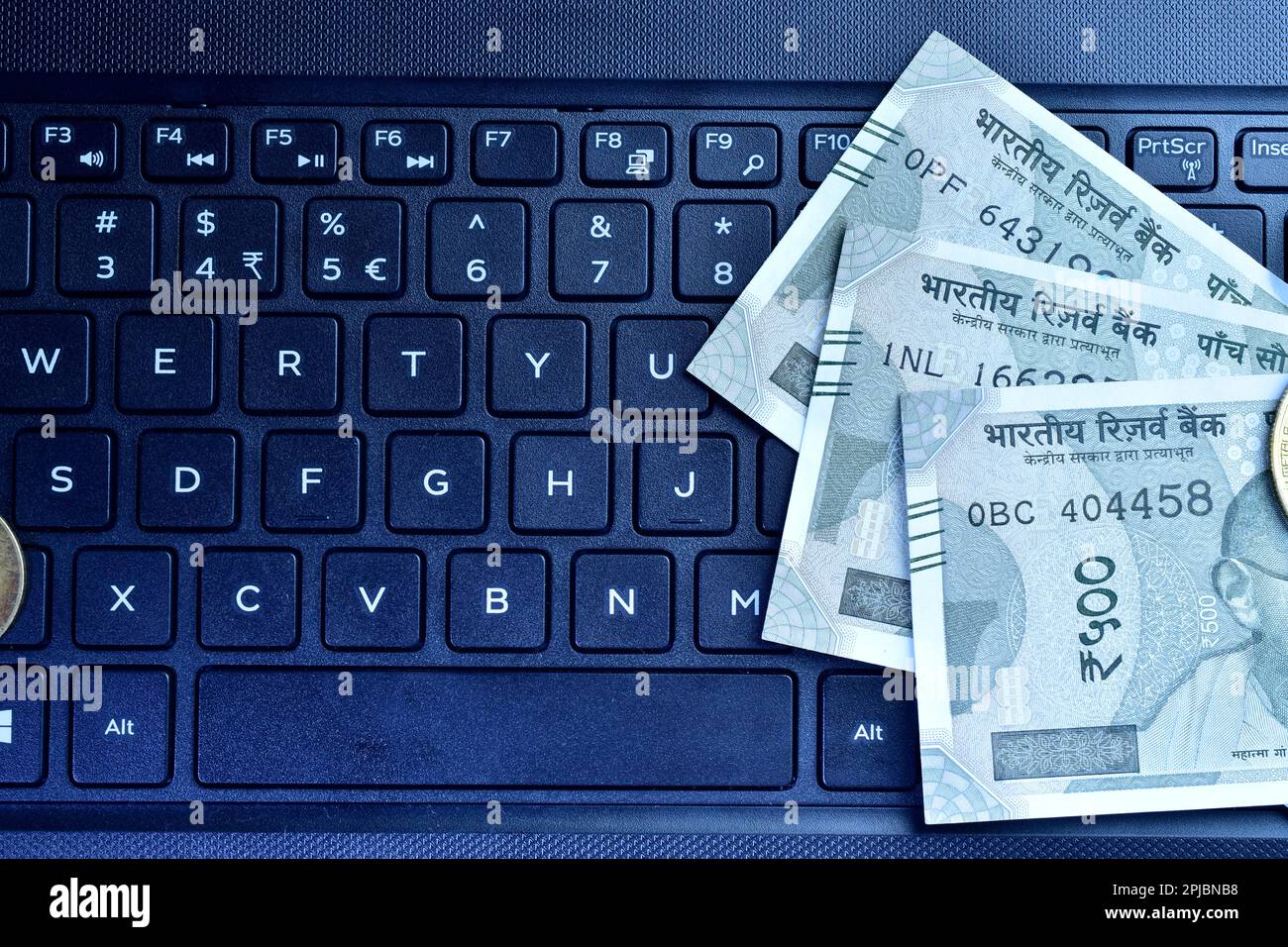 Top view of indian currency note with keyboard Stock Photo - Alamy