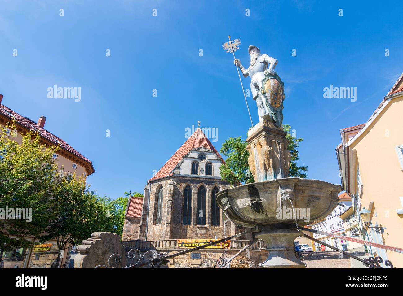 Arnstadt: Johann-Sebastian-Bach-Kirche (Bach Church), fountain ...