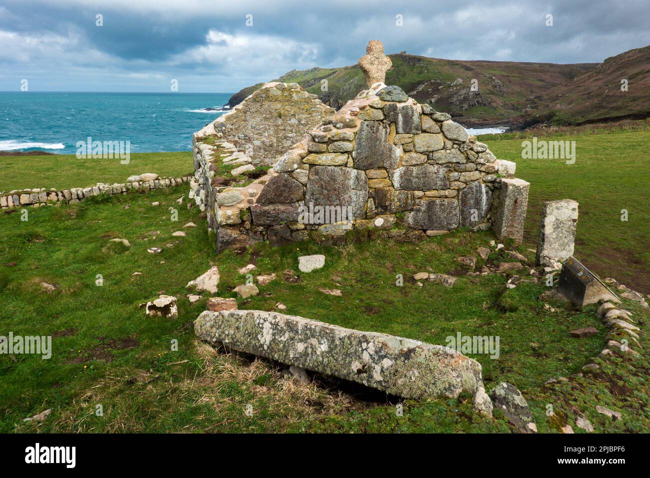 Cape Cornwall Medieval chapel called St Helen's Chapel Stock Photo - Alamy