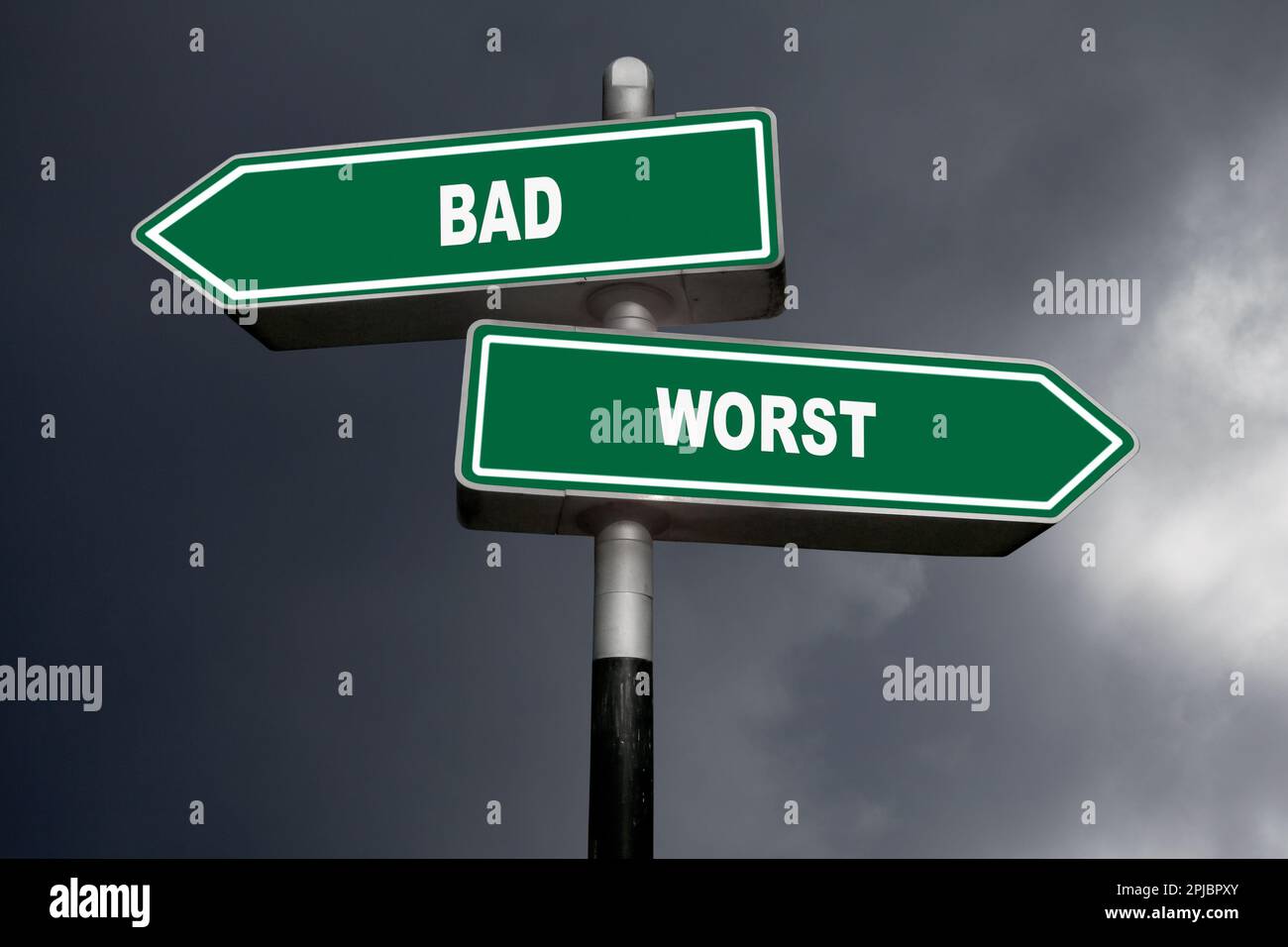 Two direction signs, one pointing left (Bad), and the other one ...