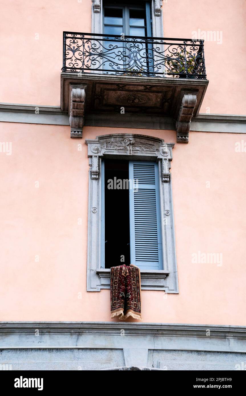 Iron filagree balcony, Como, Italy Stock Photo - Alamy