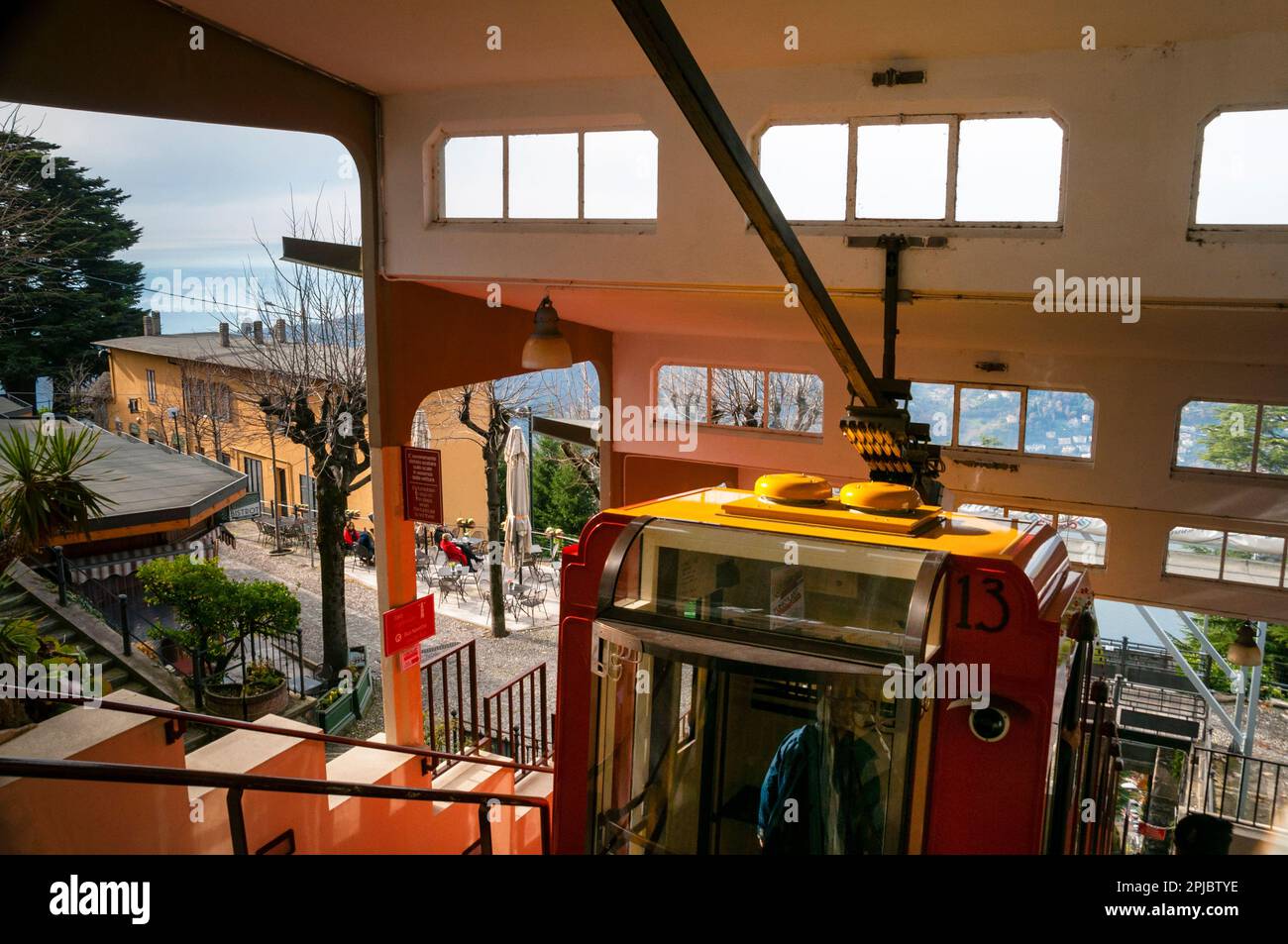 Ascending and descending cars are counterbalanced on the Funicular Como ...