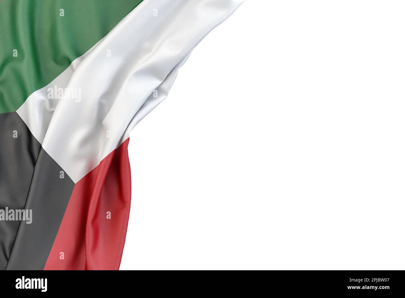 Flag of Kuwait in the corner on white background. 3D rendering ...