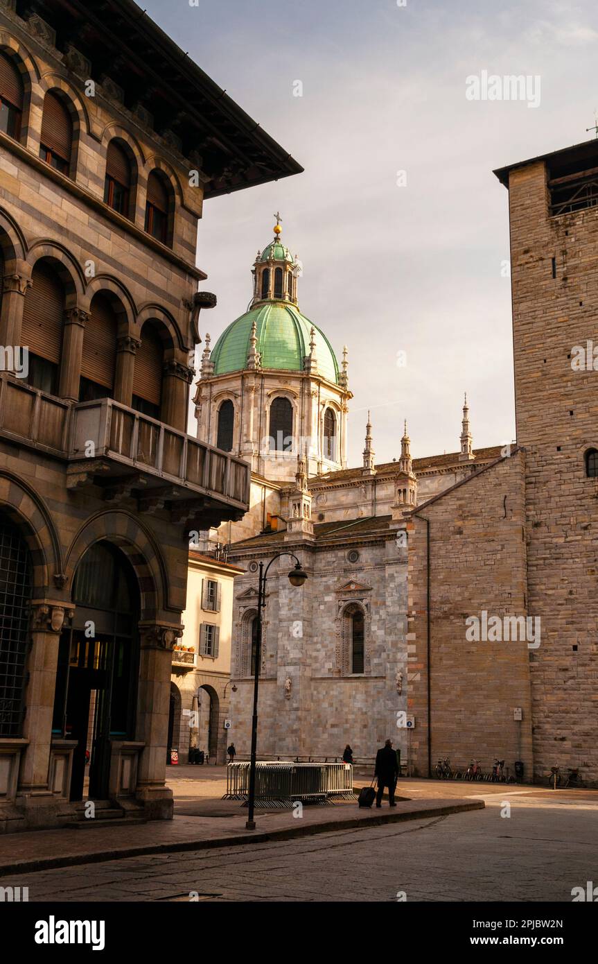 Romanesque tower and Baroque dome of the Como Cathedral in Como, Italy ...