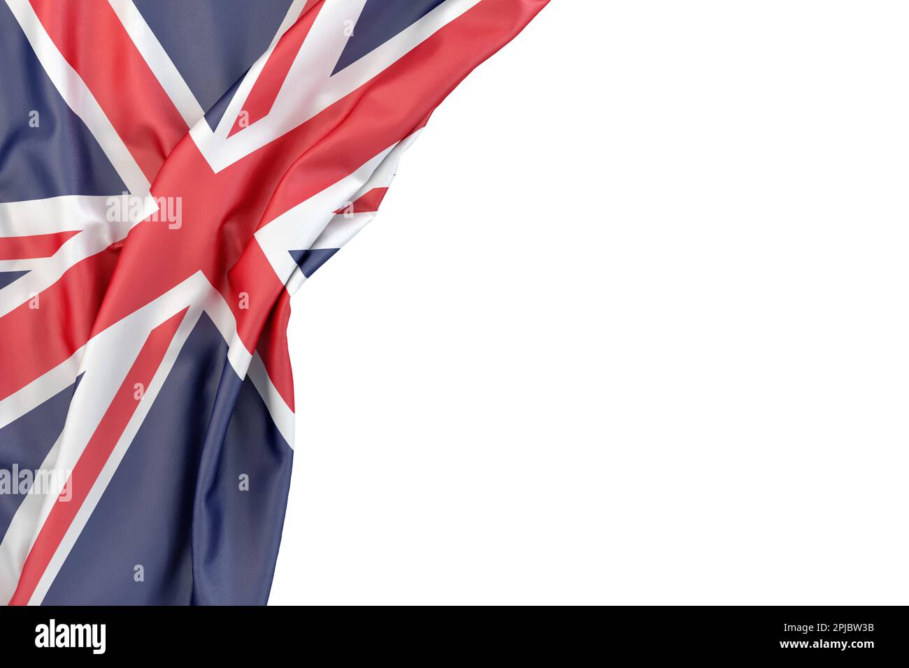 Flag of the United Kingdom in the corner on white background. 3D ...