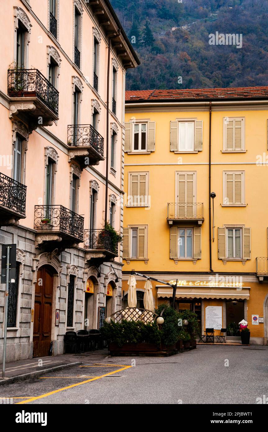 Caffè and the Italian Alps foothills along the shores of Lake Como ...