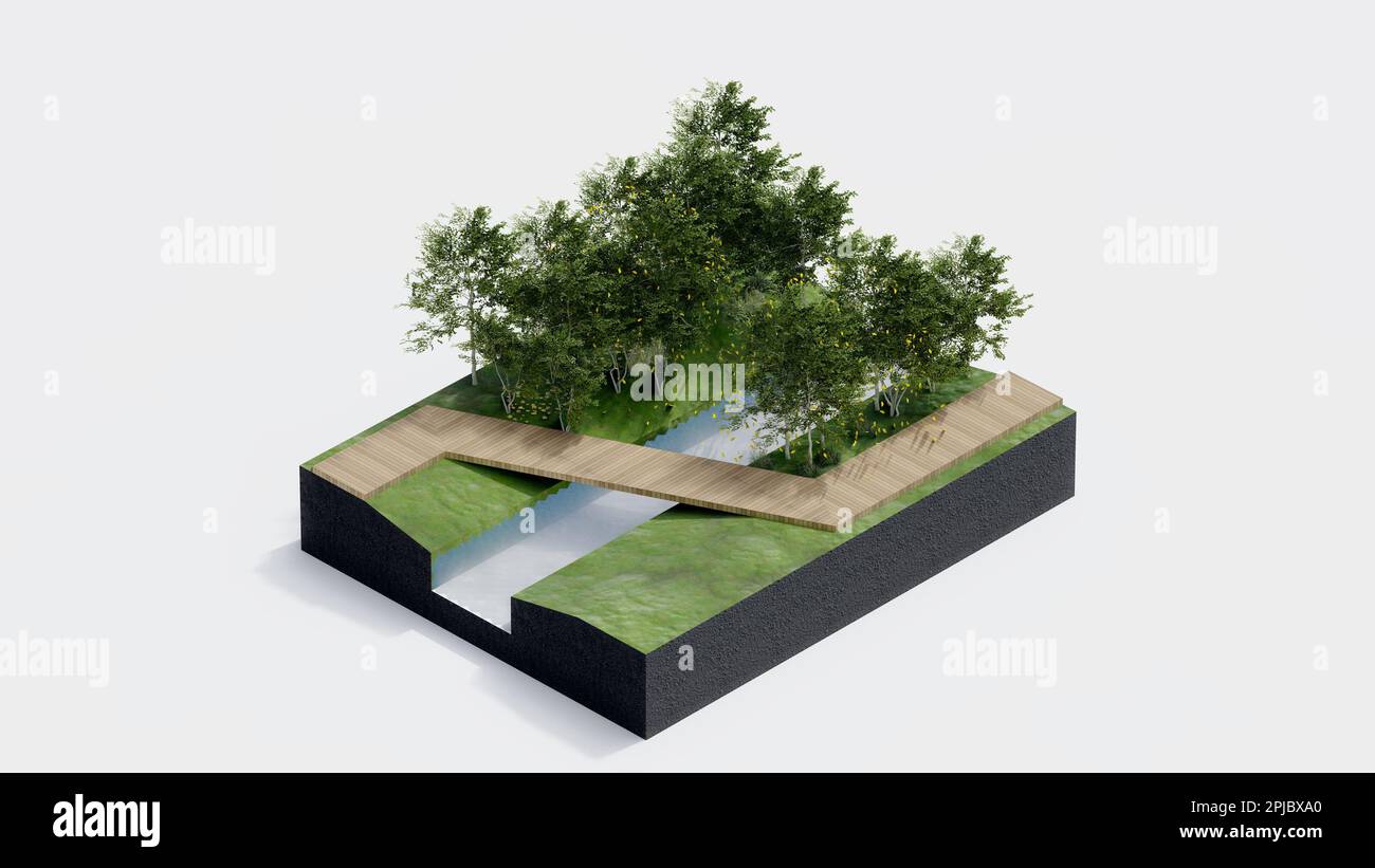 environment isometric park nature. isometric environmental sustainable landscape forest with ...