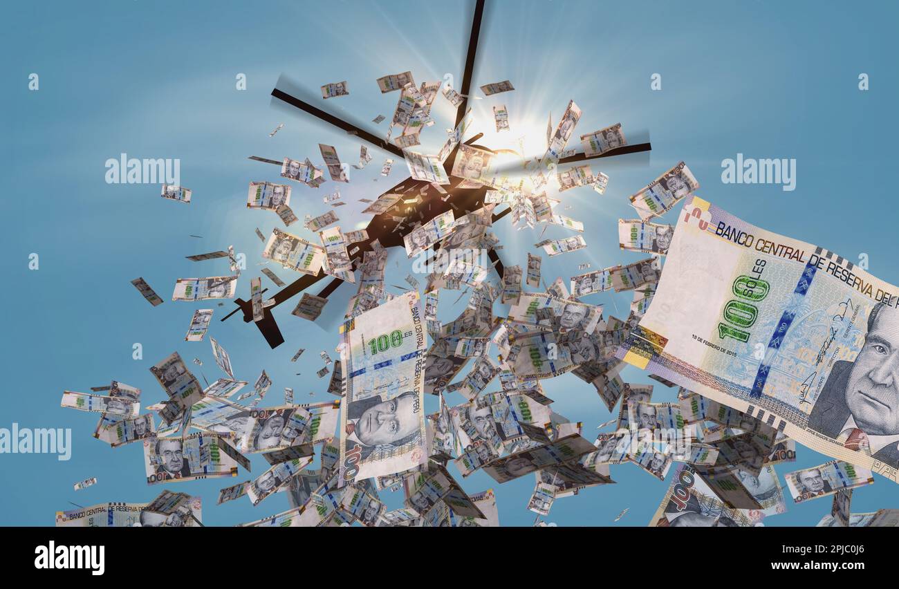 Peru Sol banknotes helicopter money dropping. Peruvian Soles ETB 100 ...