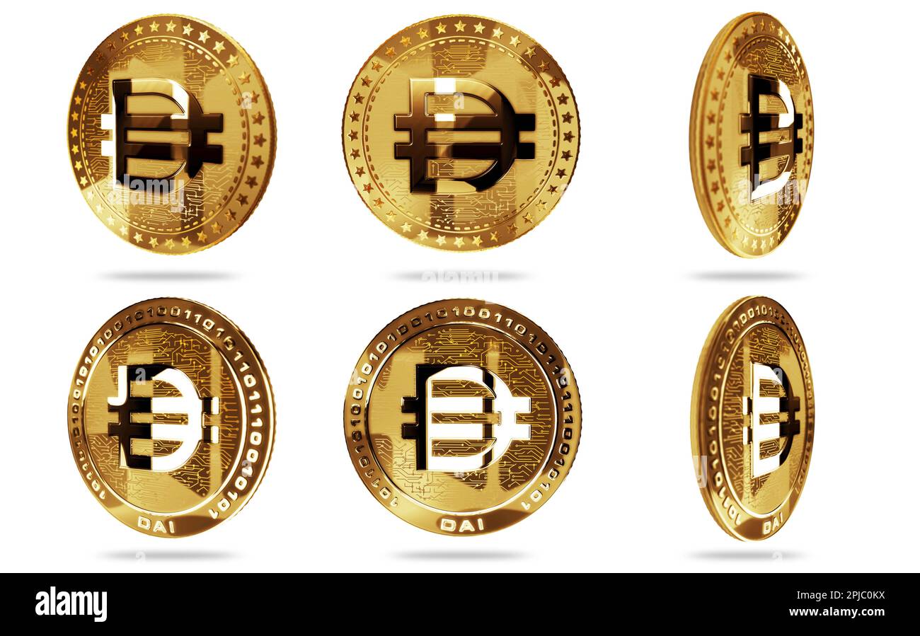 Dai ETH stablecoin cryptocurrency isolated gold coin on green screen ...