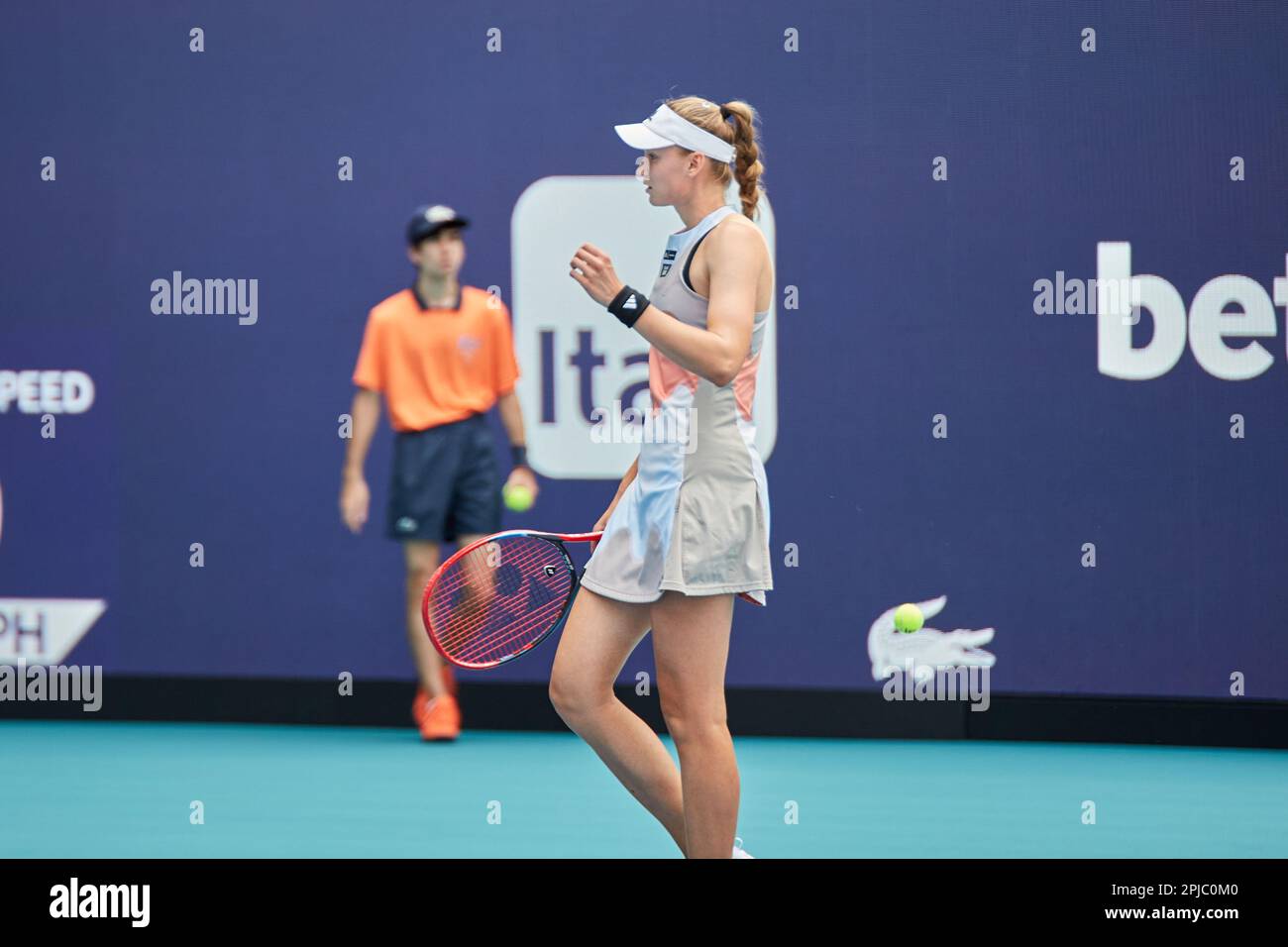 Miami Gardens, FL, USA. 1st April 2023. [WTA] [10] E. Rybakina (KAZ) vs [15] P. Kvitova (CZE ...