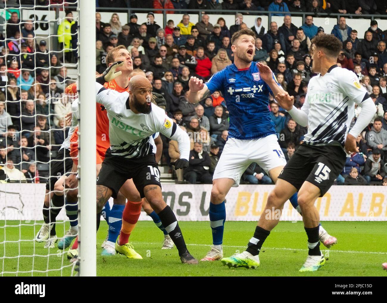 Derby County Football Team v Ipswich Town FC at Pride Park Stadium in Derby, UK on 01 April 2023 ...