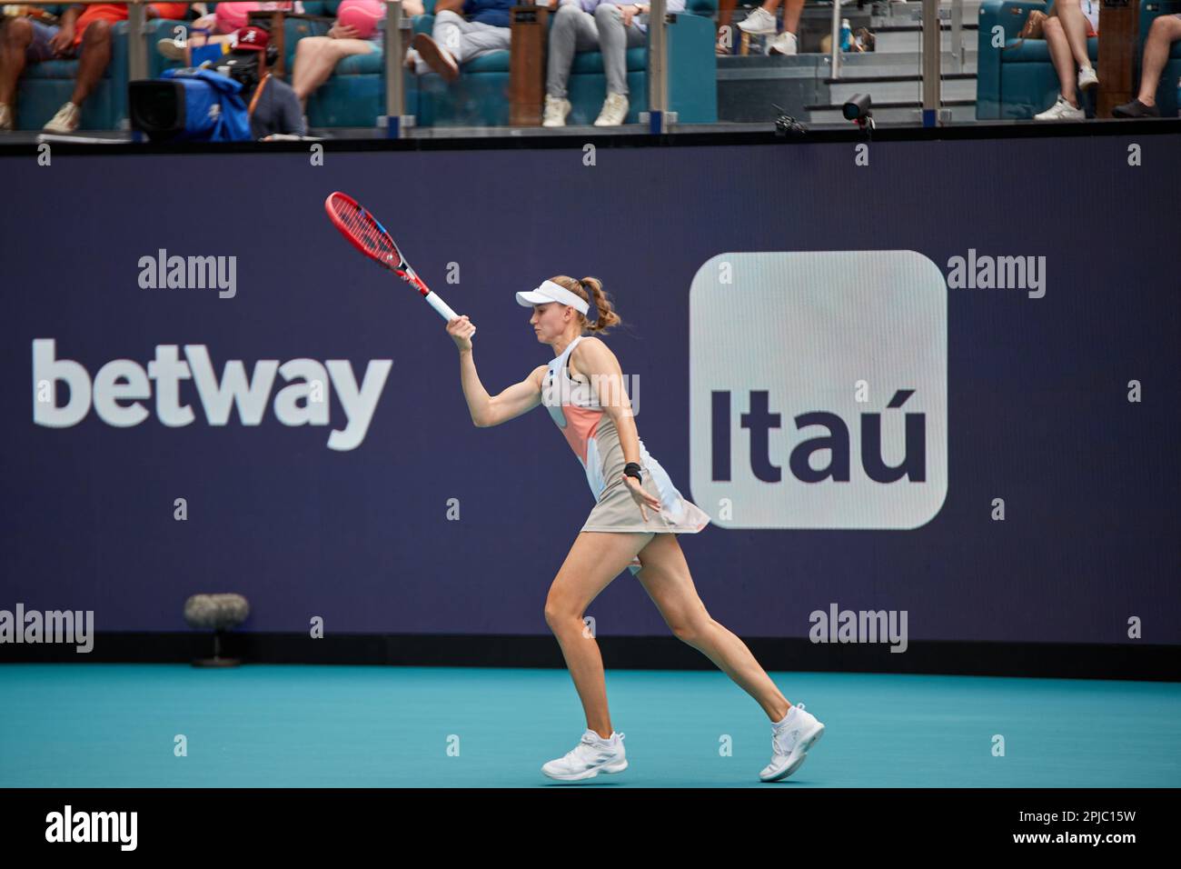 Miami Gardens, FL, USA. 1st April 2023. [WTA] [10] E. Rybakina (KAZ) vs [15] P. Kvitova (CZE ...