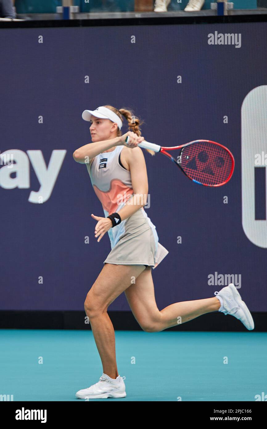 Miami Gardens, FL, USA. 1st April 2023. [WTA] [10] E. Rybakina (KAZ) vs [15] P. Kvitova (CZE ...