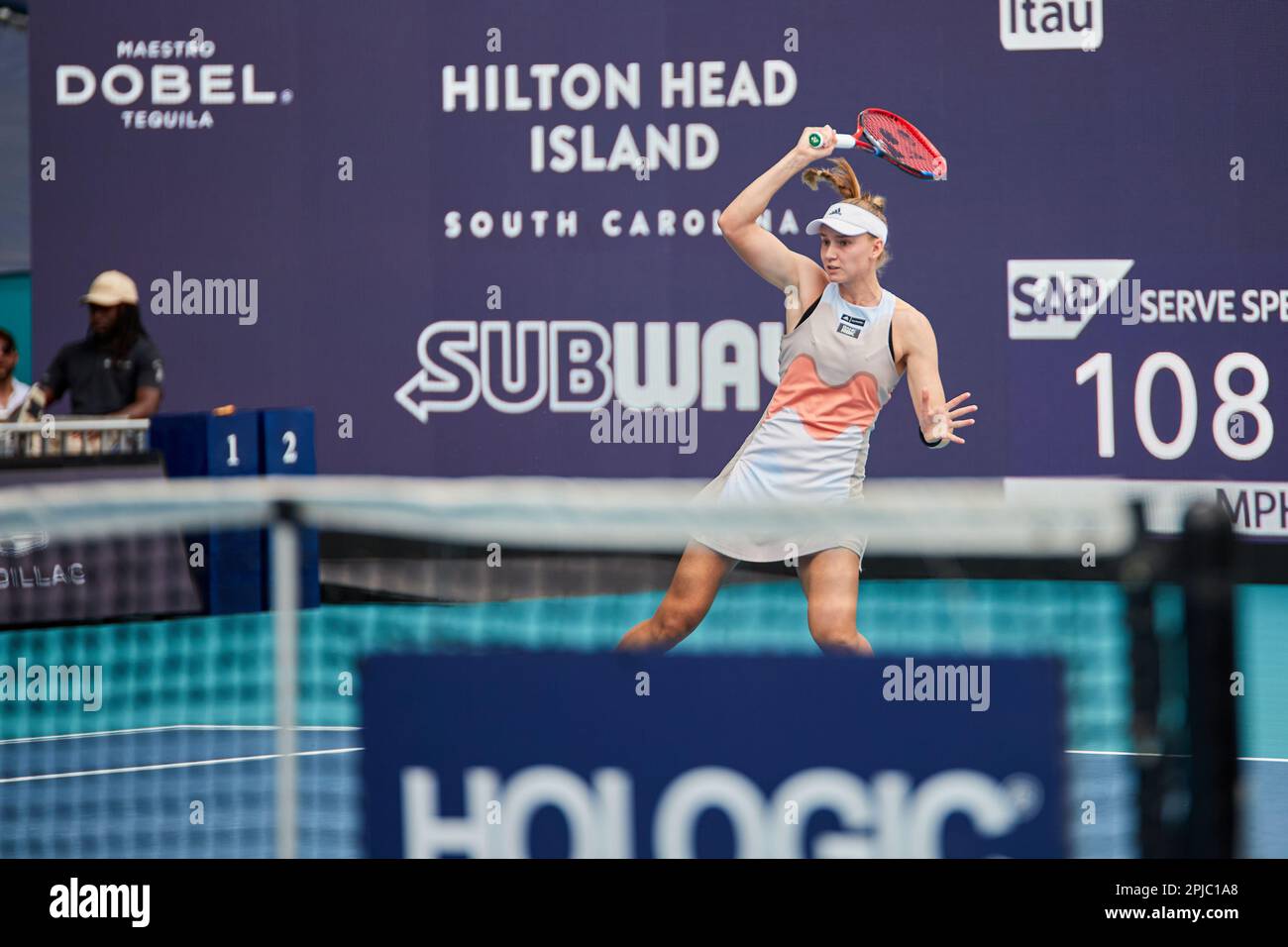 Miami Gardens, FL, USA. 1st April 2023. [WTA] [10] E. Rybakina (KAZ) vs [15] P. Kvitova (CZE ...