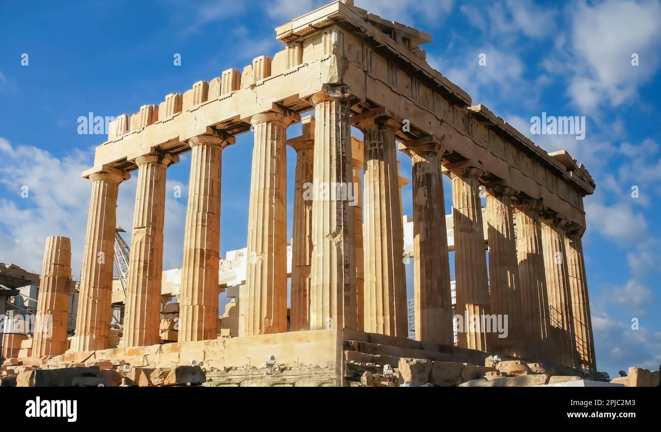 Ancient temple Parthenon on the hill of the Acropolis Athens Greece dedicated to the goddess ...