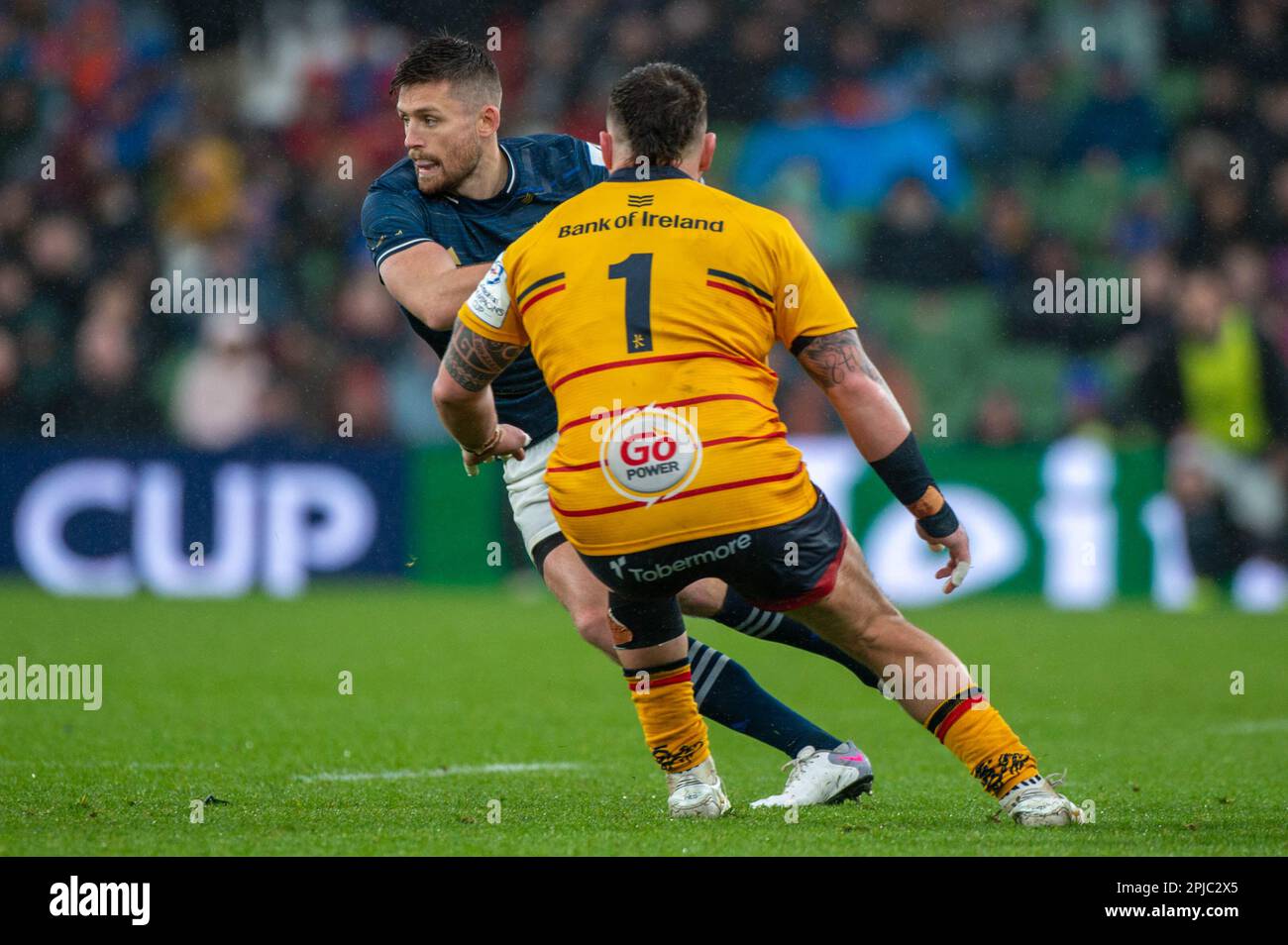 Dublin, Ireland. 01st Apr, 2023. Ross Byrne of Leinster and Rory ...