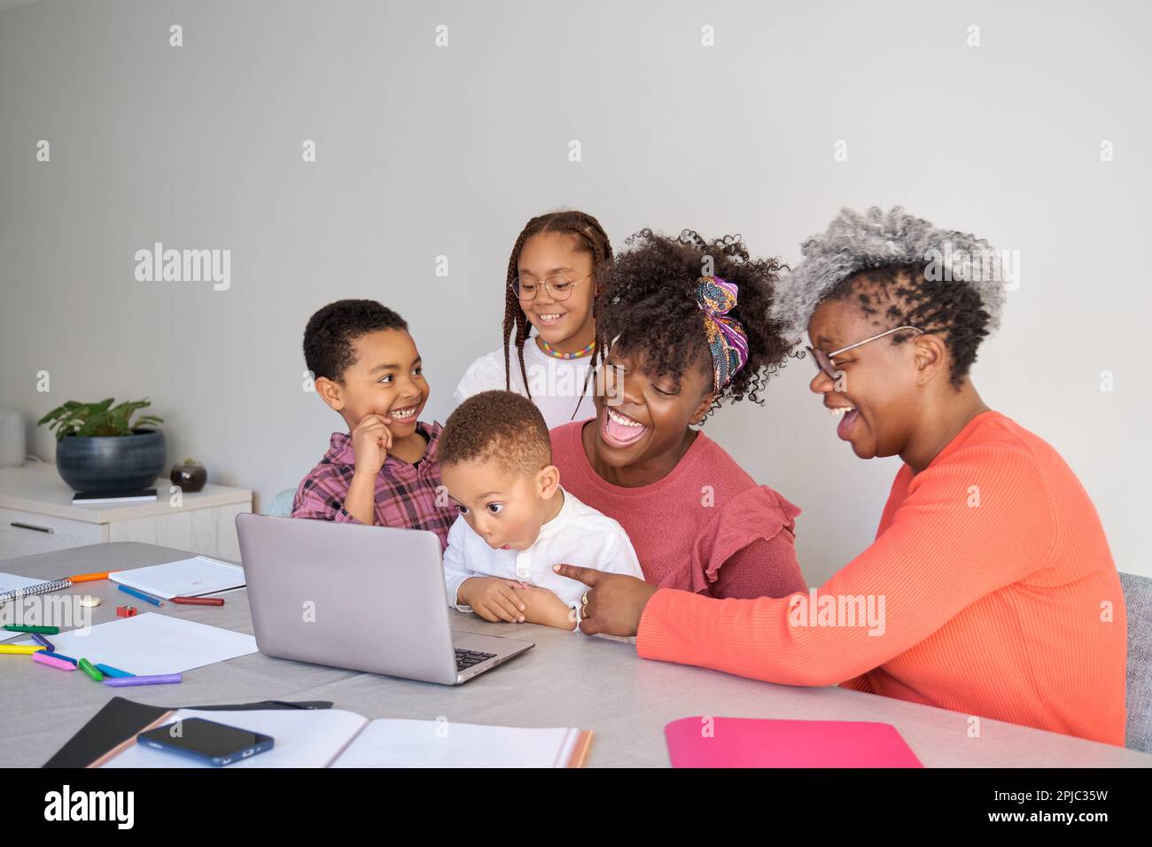 African horizontal extended family having a good time in front of the ...