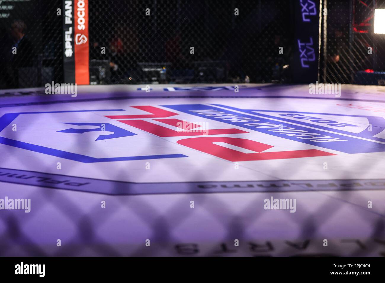 Las Vegas, NV, USA. 1st Apr, 2023. A photo of the PFL logo inside the ...