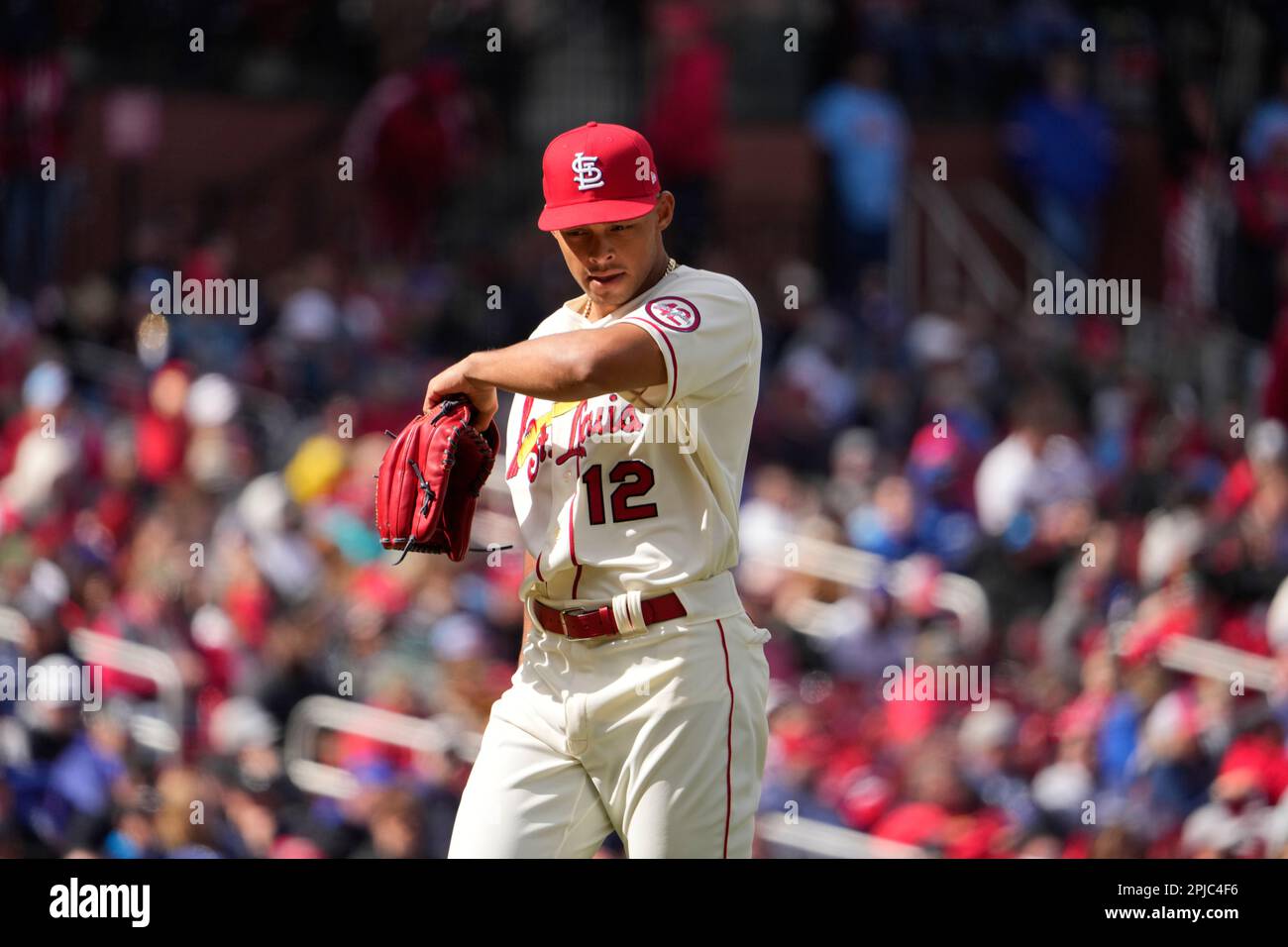 St. Louis Cardinals relief pitcher Jordan Hicks leaves during the ...