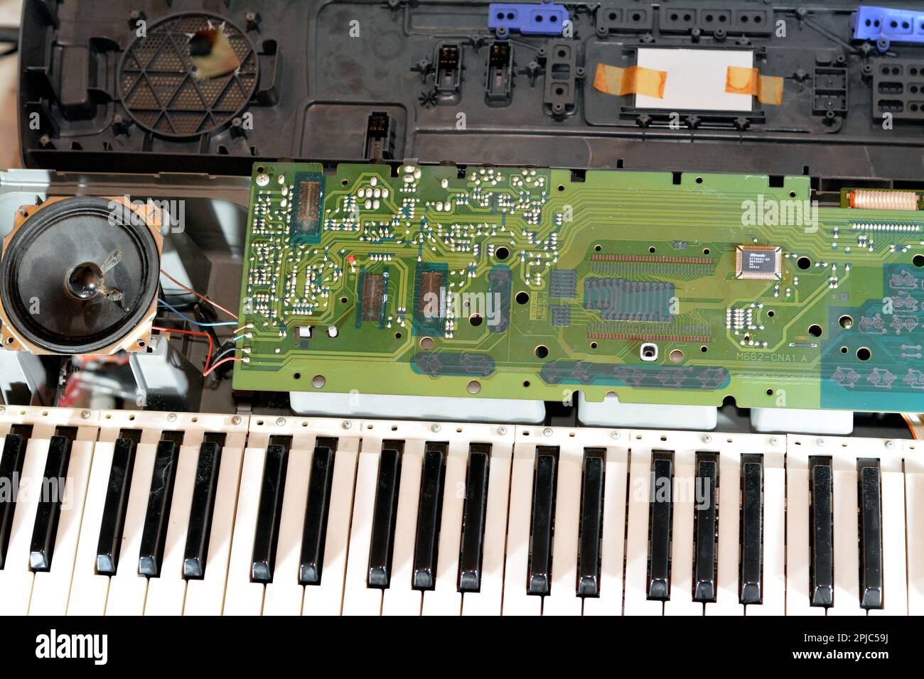 Cairo, Egypt, April 1 2023: Broken electronic musical keyboard, cracked ...