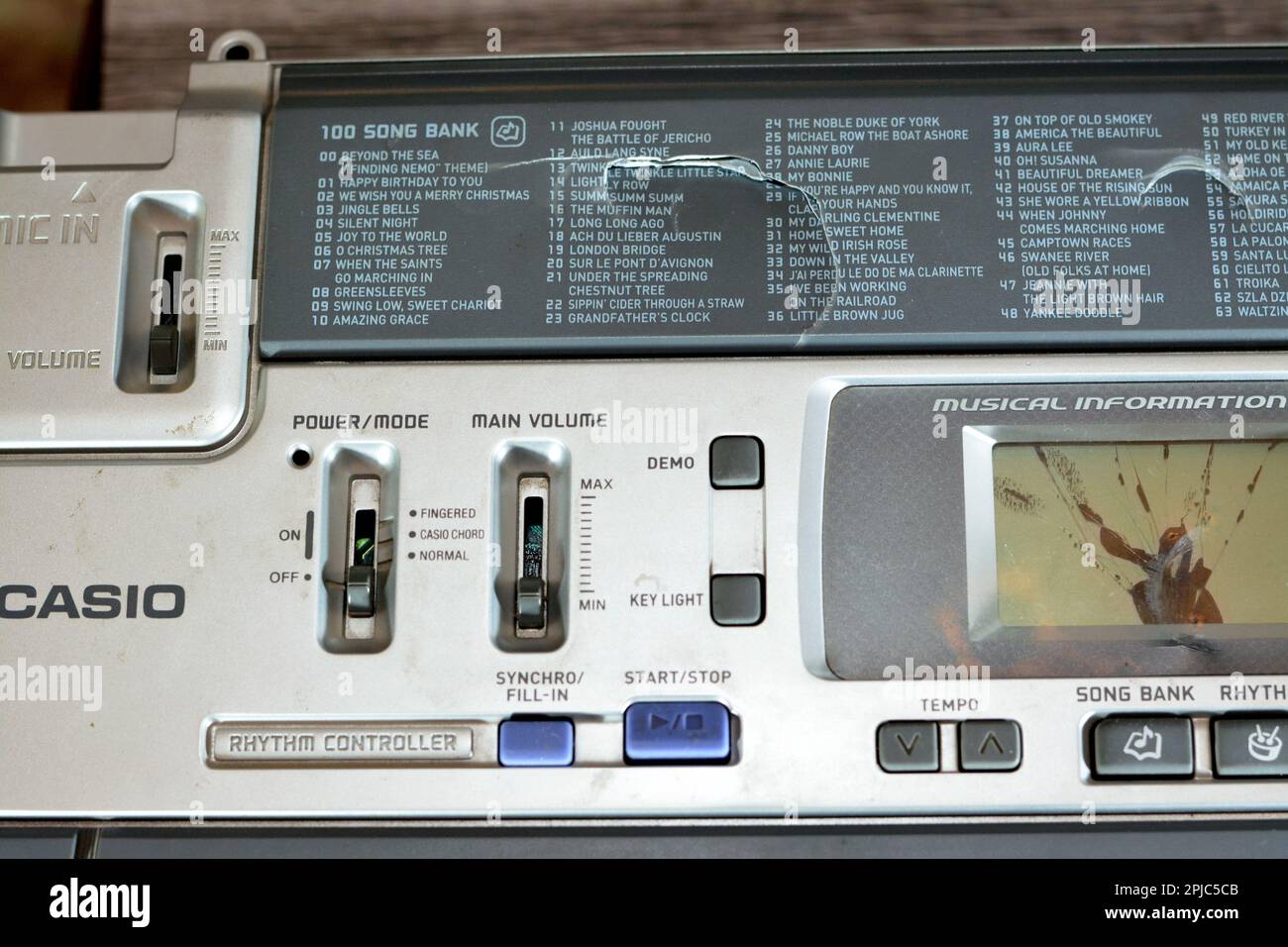 Cairo, Egypt, April 1 2023: Broken electronic musical keyboard, cracked ... Cairo, Egypt, April 1 2023: Broken electronic musical keyboard, cracked ...