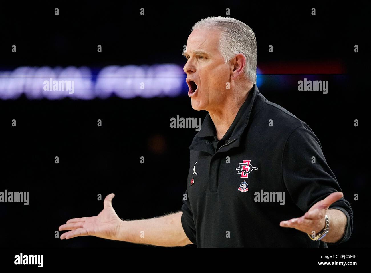 San Diego State head coach Brian Dutcher reacts during the first half ...