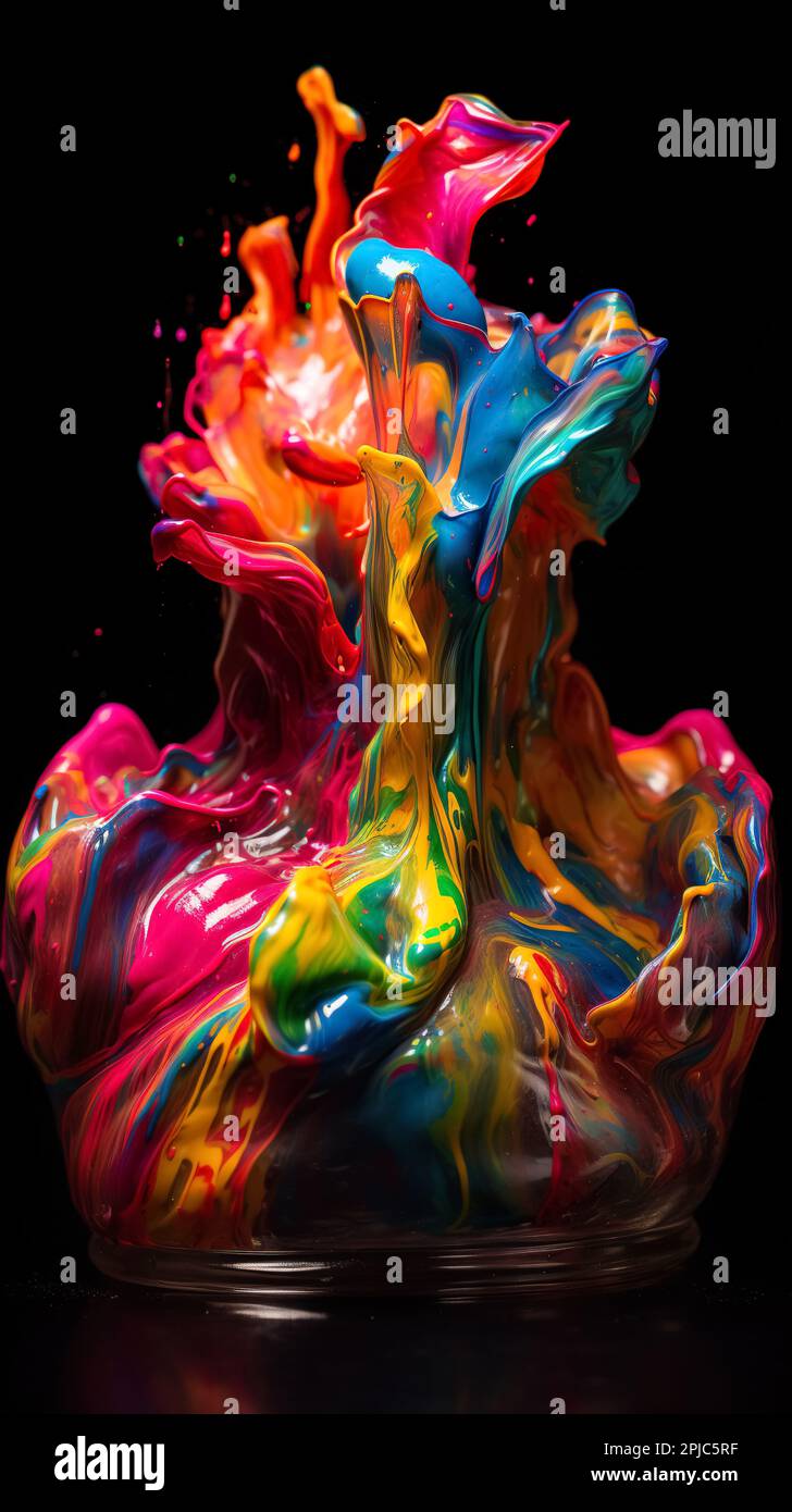 Abstract psychedelic paint splash on a black background Stock Photo - Alamy