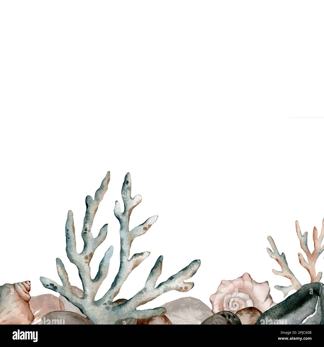 Watercolor banner with stones, illustration. Watercolor sea pebbles ...