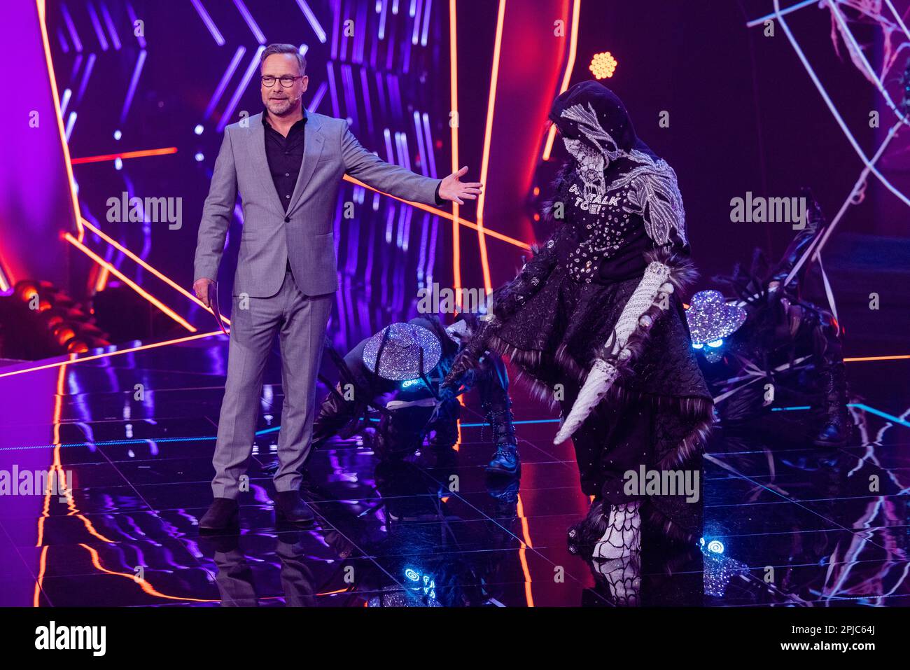 Cologne, Germany. 01st Apr, 2023. The character "The Diamantula" (l) is ...