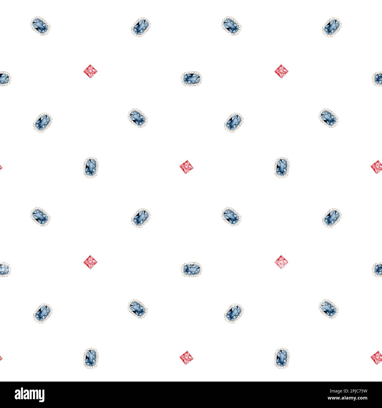 Seamless pattern watercolor with hand draw illustration stones sapphire ...
