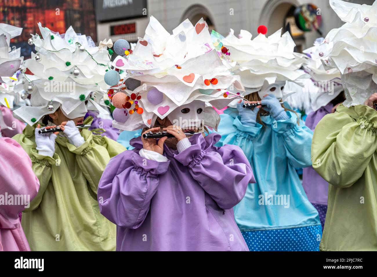 Basel Switzerland Carnival or Fasnacht parade with piccolo players ...