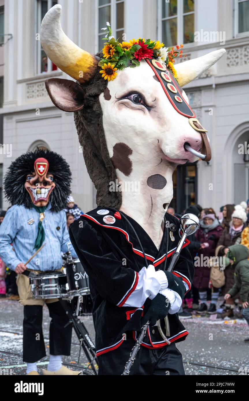 Basel Switzerland Carnival or Fasnacht parade with drum major Stock ...