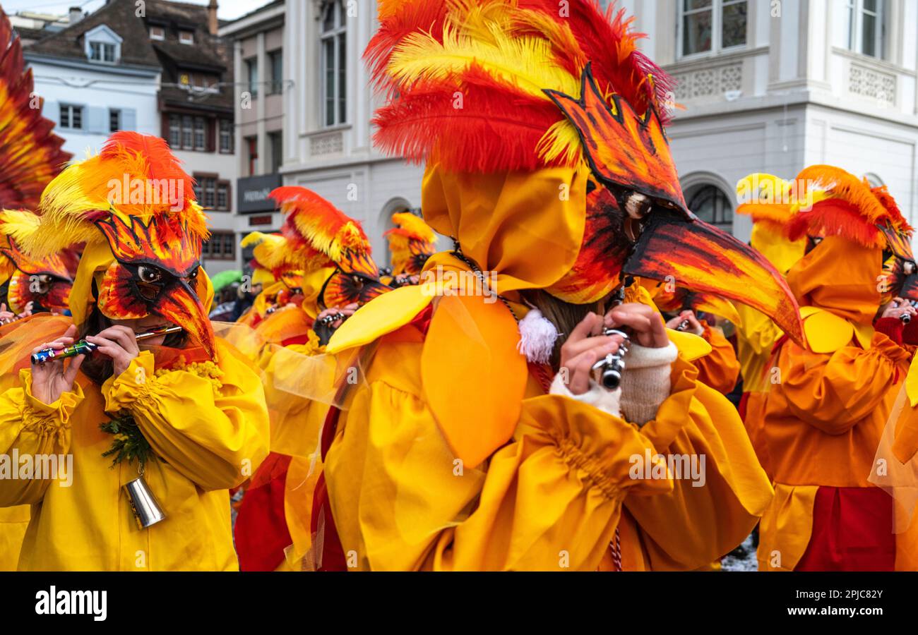 Basel Switzerland Carnival or Fasnacht parade with piccolo players in ...