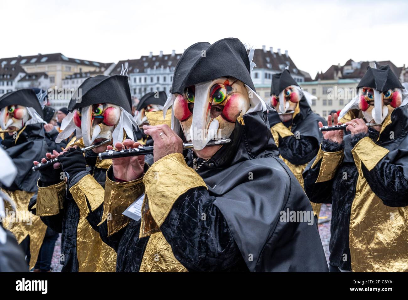 Basel Switzerland Carnival or Fasnacht parade with piccolo players ...