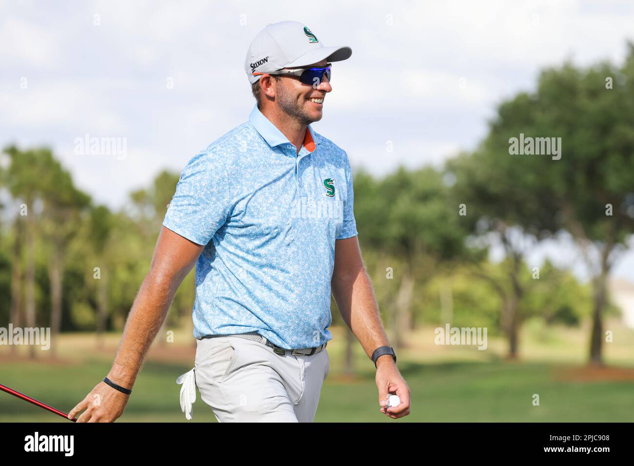 Dean Burmester of Stinger GC reacts on the 18th green during the second ...