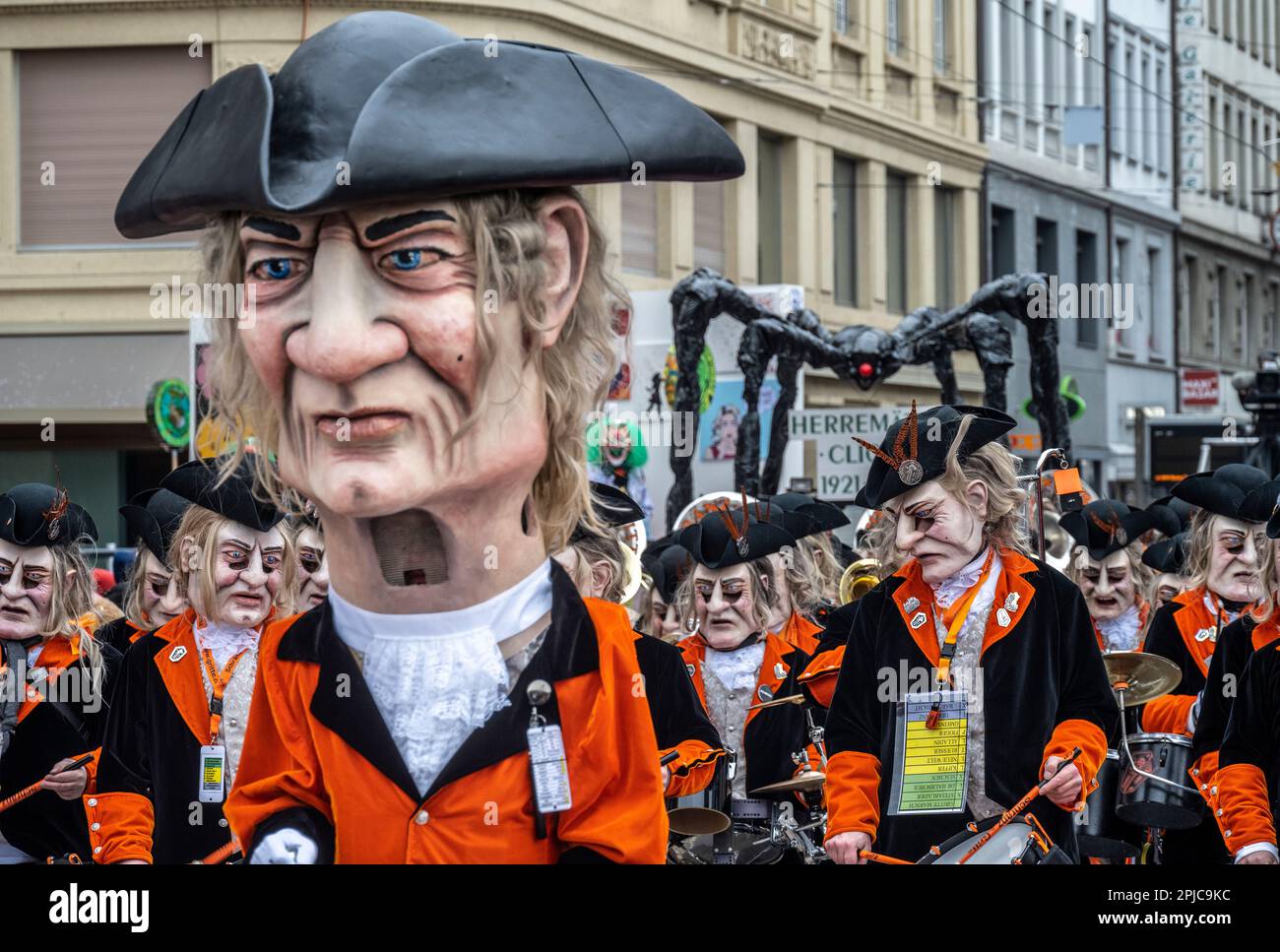 Orange and black band at the Basel Switzerland Carnival or Fasnacht ...