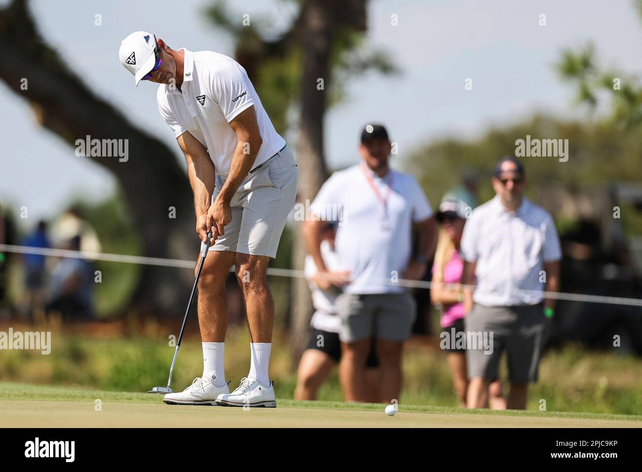 Cameron Tringale of HyFlyers GC makes his putt during the second round ...