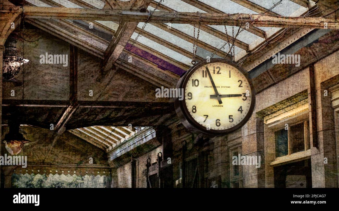Stean station clock at Llangollan North Wales UK Stock Photo - Alamy