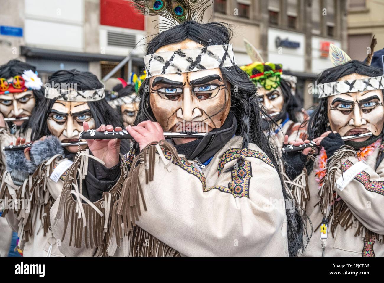 Nativie American Indian costumes at the Basel Switzerland Carnival or ...