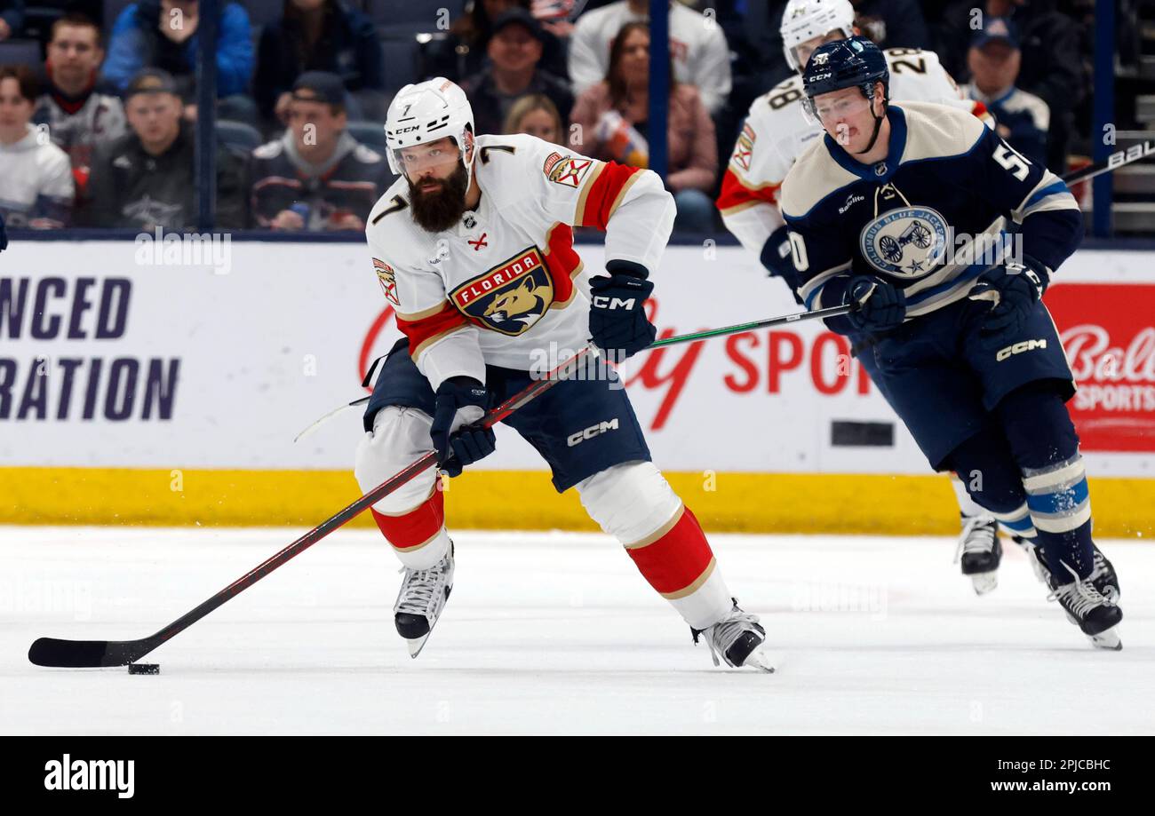 Florida Panthers defenseman Radko Gudas, left, controls the puck in ...