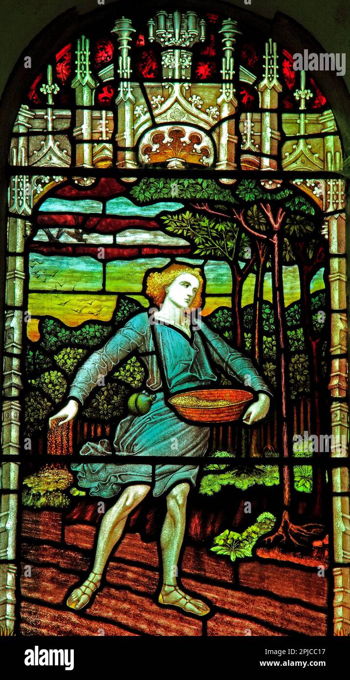 The Sower, Arts and Crafts, stained glass window, Titchwell, Norfolk ...
