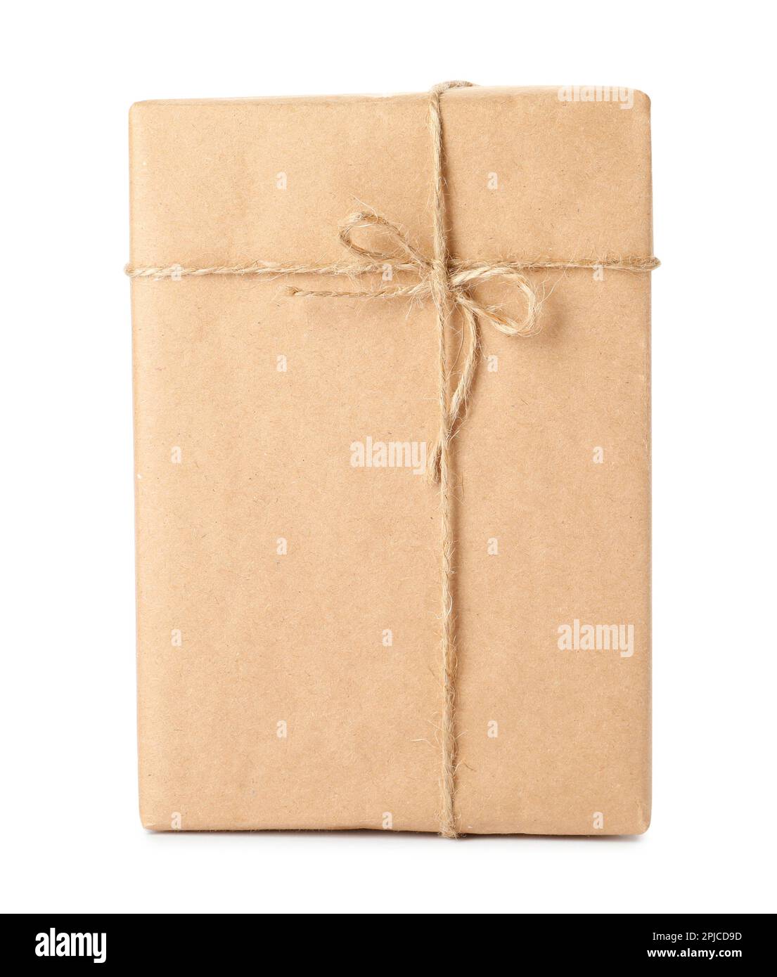 Parcel wrapped with kraft paper and twine isolated on white Stock Photo ...