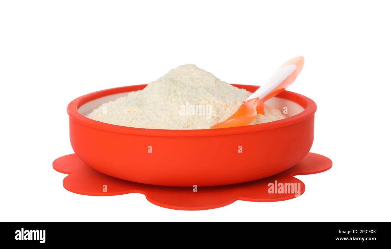 Dry healthy baby food in bowl on white background Stock Photo - Alamy