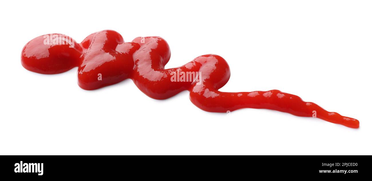 Fresh tasty red ketchup on white background Stock Photo - Alamy