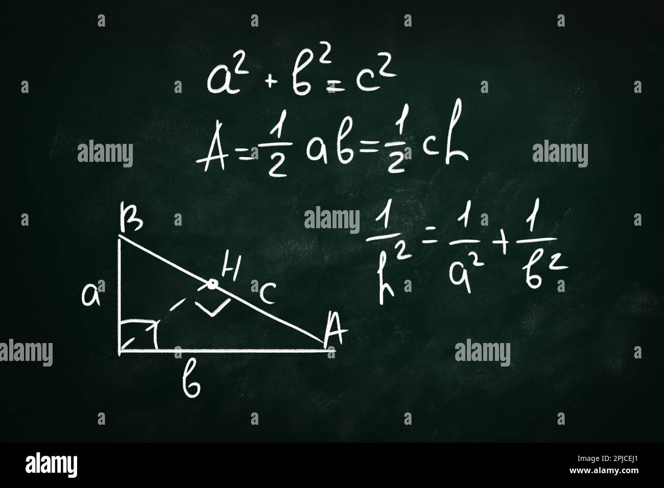 Basic triangle area formulas and Pythagorean theorem written on ...